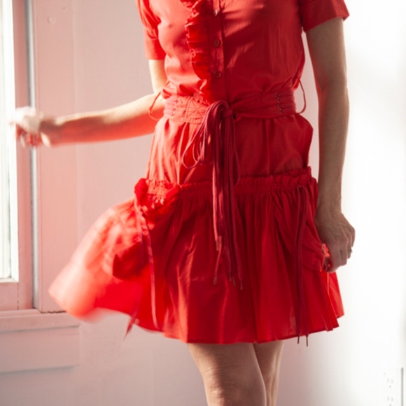Marc Jacobs | Dresses | Red Marc Jacobs Ruffle Shirt Dress | Poshmark